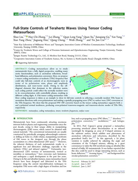 Pdf Full State Controls Of Terahertz Waves Using Tensor Coding Metasurfaces