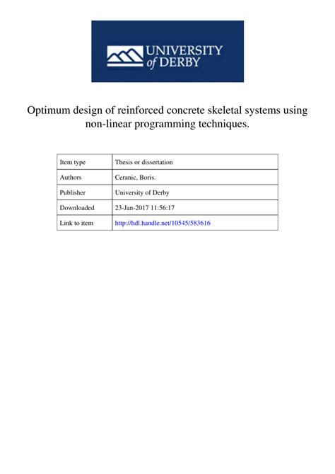 Pdf Optimum Design Of Reinforced Concrete Skeletal Systems Using Non Linear Programming