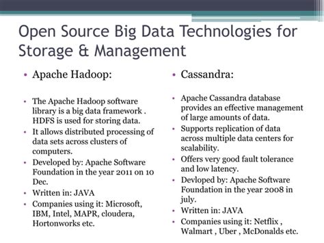 Big Data Open Source Technologies Pptx Databases Computer Software And Applications