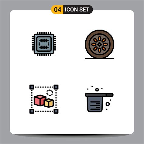 4 Creative Icons Modern Signs And Symbols Of System Design Cpu Food Processing Editable Vector