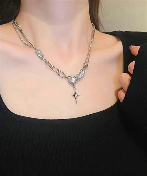 써지컬스틸 신비로운 오로라 구슬 언발 캐주얼 목걸이 에이블리