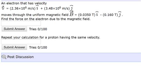 Solved An Electron That Has Velocity V 2 36 106 M S Chegg Com