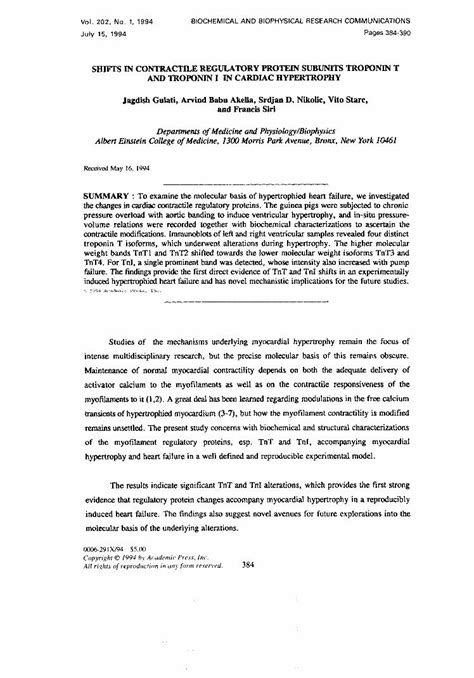 Pdf Shifts In Contractile Regulatory Protein Subunits Troponin T And