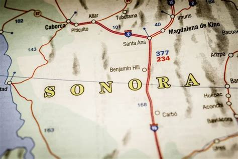 Sonora México Mapa Fondo Viaje — Foto De Stock 393696708 © Aallm