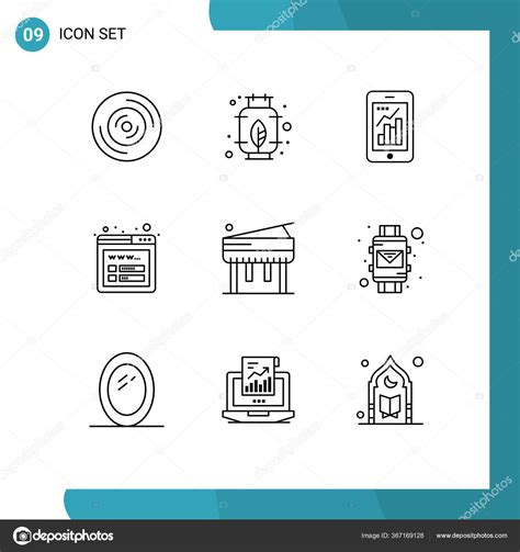Set Vector Outlines Grid Piano Education Analytics Wireframe Mockup