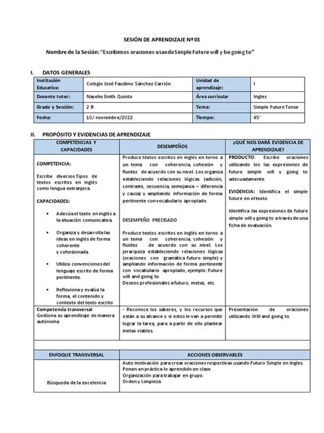 Sesión De Clase Simple Future Descargar Gratis Pdf Aprendizaje