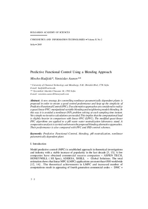 Pdf Predictive Functional Control Using A Blending Approach