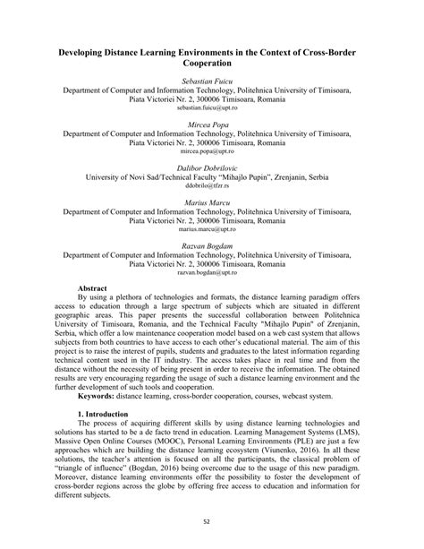 Pdf Developing Distance Learning Environments In The Context Of Cross