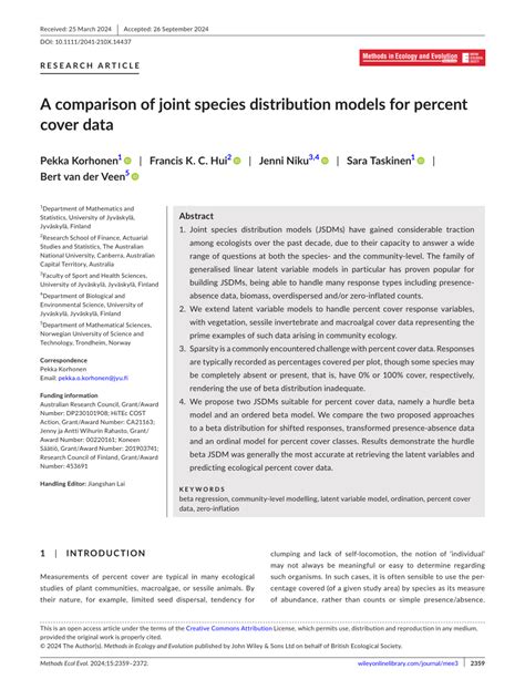 Pdf A Comparison Of Joint Species Distribution Models For Percent