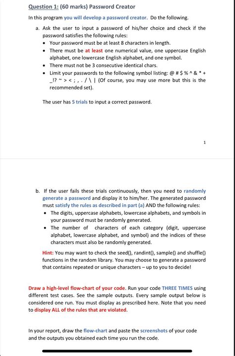 Solved Question 1 60 Marks Password Creator In This