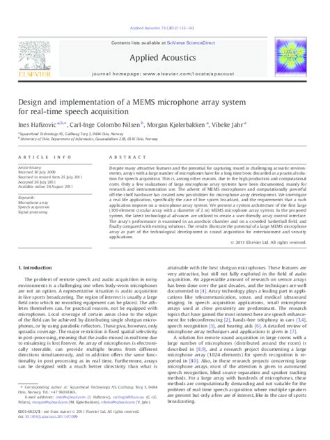 Pdf Design And Implementation Of A Mems Microphone Array System For