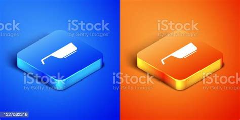 파란색과 주황색 배경에 격리 된 아이소메트릭 프라이팬 아이콘입니다 튀김 또는 구운 음식 기호 정사각형 버튼 벡터 3차원 형태에 대한 스톡 벡터 아트 및 기타 이미지 Istock