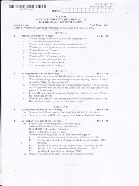 Database Management System Kcs501 Pdf Databases Relational Model