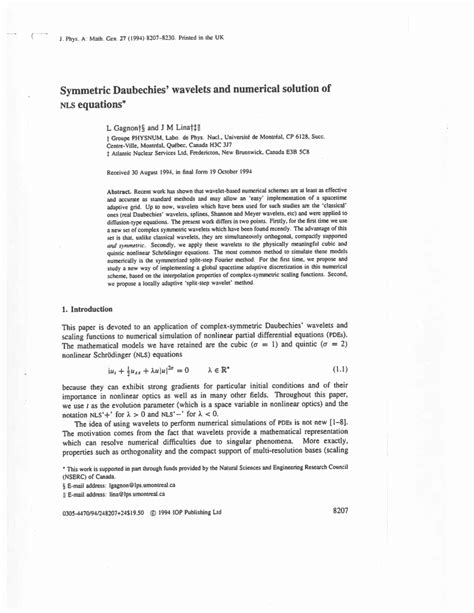Pdf Symmetric Daubechies Wavelets And Numerical Solution Of Nls Equations