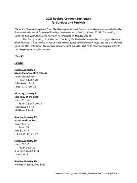 2025 Revised Common Lectionary For Sundays And Festivals Presbyterian Church Usa