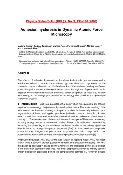 pdf adhesion hysteresis in dynamic atomic force microscopy monica luna