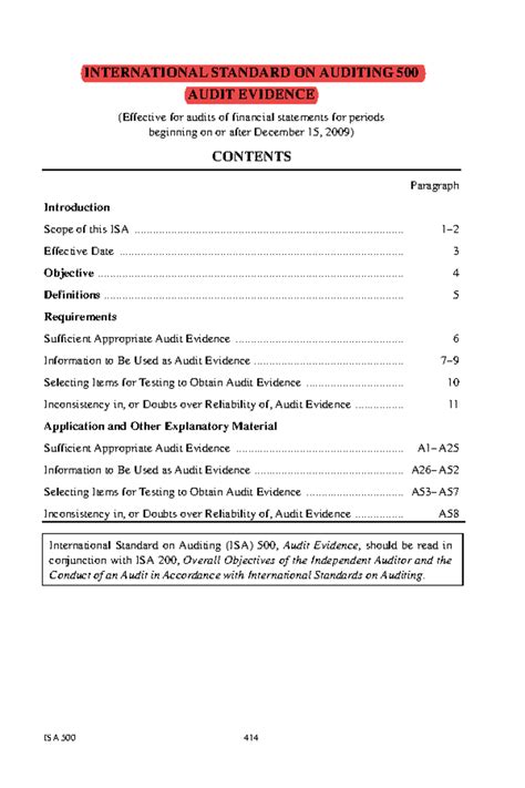 audit lecture notes international standard on auditing 500 audit