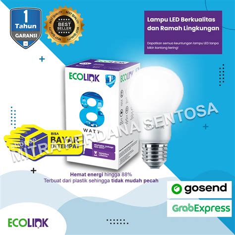 Jual Lampu Led Ecolink Bohlam Bulb 8 Watt 8w Tahan Lama Super Terang