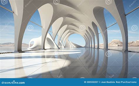 Futuristic White Curved Architecture With Ocean View Stock Image
