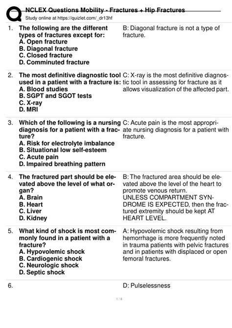 Nclex Questions Mobility Fractures Hip Fractures Exam 2024 Nclex Mobility Fractures