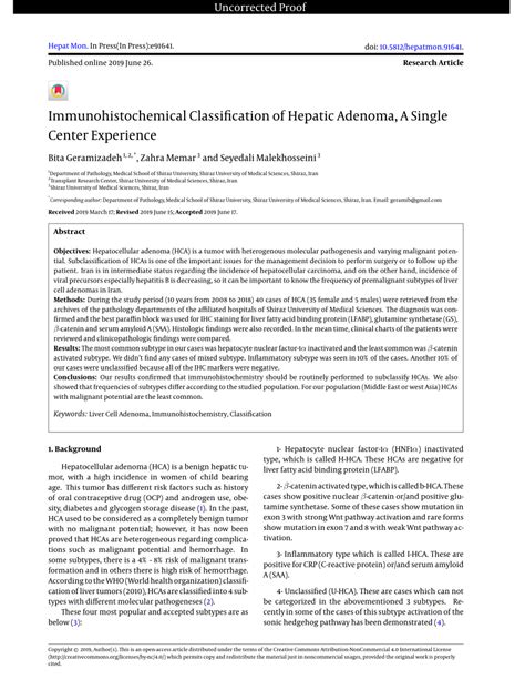 pdf immunohistochemical classification of hepatic adenoma a single