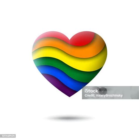 Lgbt 개념 마음의 모양에 무지개 자부심 플래그 Lgbtq 아이콘 추상적 흔들리는 Lgbtq 플래그 종이 컷 스타일 다색 Lgbt 트랜스 젠더 게이 레즈비언 벡터 기호