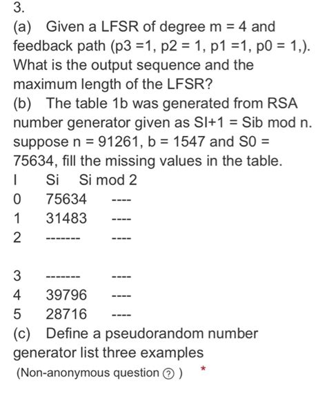 3 a given a lfsr of degree m 4 and feedback path