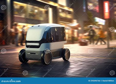 An Autonomous Delivery Robot Navigating A Busy Sidewalk Modern Futurism Background Stock