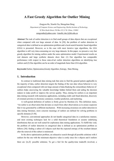 Pdf A Fast Greedy Algorithm For Outlier Mining