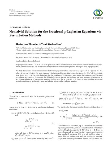 Pdf Nontrivial Solution For The Fractional P Laplacian Equations Via Perturbation Methods
