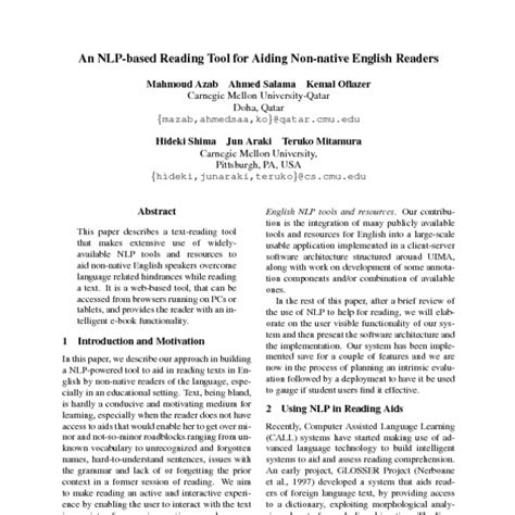 An Nlp Based Reading Tool For Aiding Non Native English Readers Acl Anthology