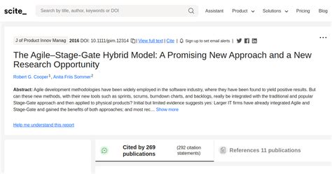 The Agilestage‐gate Hybrid Model A Promising New Approach And A New Research Opportunity