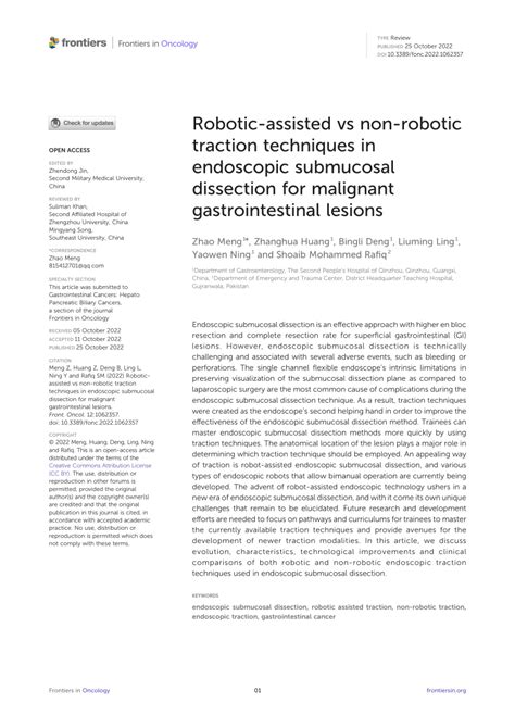 Pdf Robotic Assisted Vs Non Robotic Traction Techniques In Endoscopic Submucosal Dissection