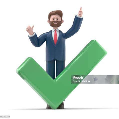 웃는 수염을 가진 미국 사업가 밥이 녹색 체크 표시로 엄지 손가락을 보여주고3d 흰색 배경에 렌더링하는 3d 그림 가공의 인물에 대한 스톡 사진 및 기타 이미지 Istock