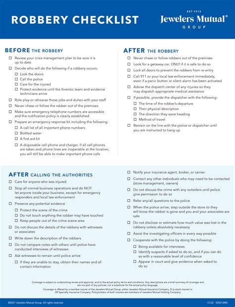 Jewelers Mutual Robbery Checklist The Plumb Club