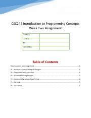 CSC 242 Week Two Assignment Pdf CSC242 Introduction To Programming