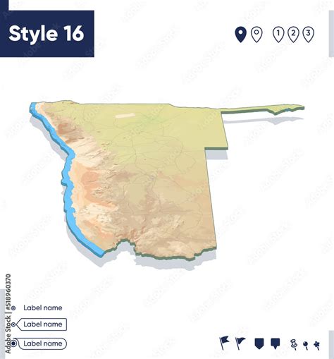 Namibia Map With Shaded Relief Land Cover Rivers Mountains Biome Map With Shadow Stock