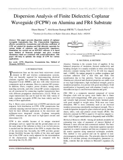 Pdf Dispersion Analysis Of Finite Dielectric Coplanar Waveguide Fcpw On Alumina And Fr4