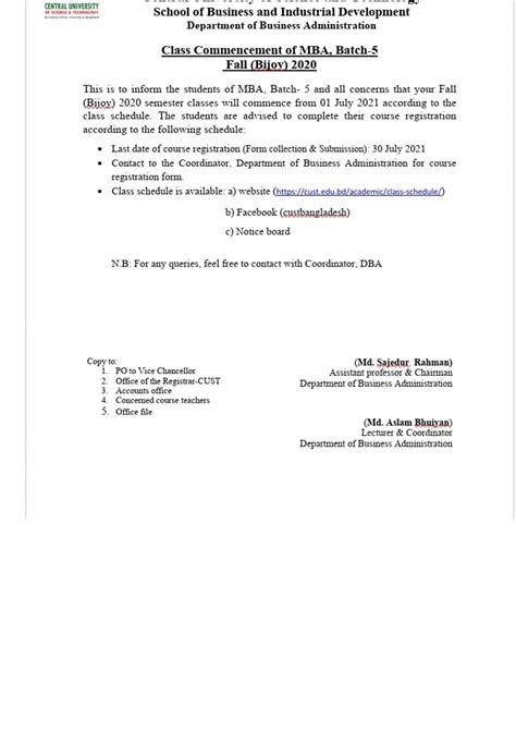 Class Commencement For Mba Batch 5 Bijoy Fall 2020 Central University Of Science And Technology