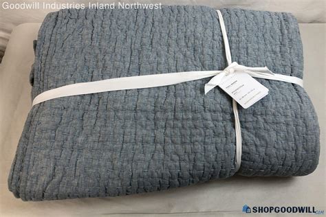 Pottery Barn Full Queen Blue Reversible Pick Stitch Quilt