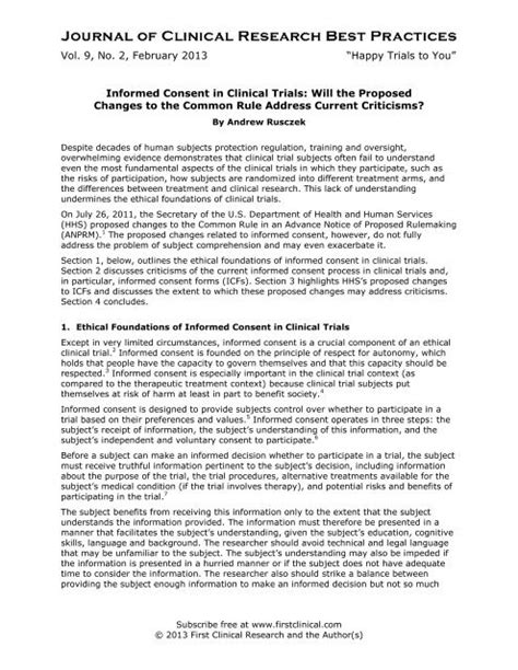 Informed Consent In Clinical Trials First Clinical Research