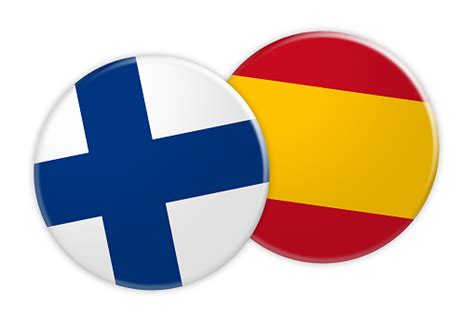 뉴스 개념 핀란드 깃발에 스페인 플래그 단추 백색 배경에 3d 그림 3차원 형태에 대한 스톡 벡터 아트 및 기타 이미지 3차원 형태 International Match