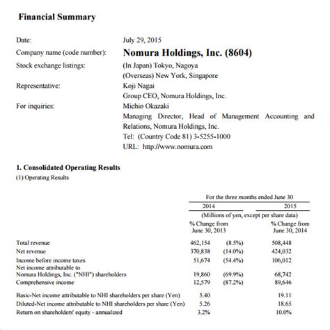 Free 7 Financial Summary Samples In Pdf Ms Word