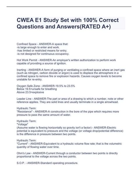 CWEA E1 Study Set With 100 Correct Questions And Answers RATED A CWEA E1 Study Stuvia US