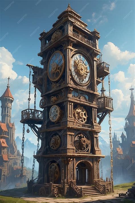 Premium Photo A Timewarping Clockwork Tower With Gears That Transport