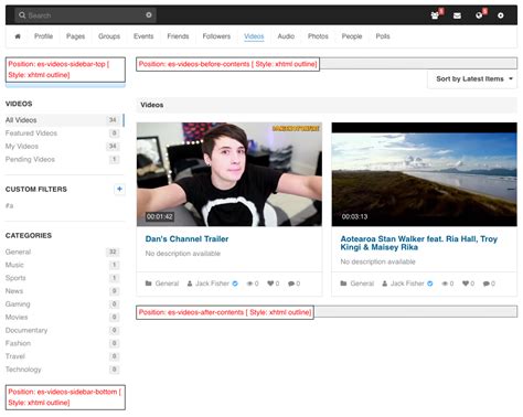 Video Page Position Module Positions Easysocial Documentation