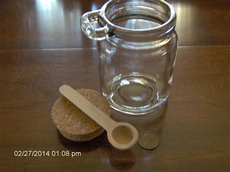 Clear Round Glass Jar And Cork Stopper Lid Top Wood Spoon 8 Ounce 240ml Sugar Herbs Spice