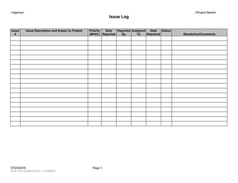 Issue Log Template In Word And Pdf Formats