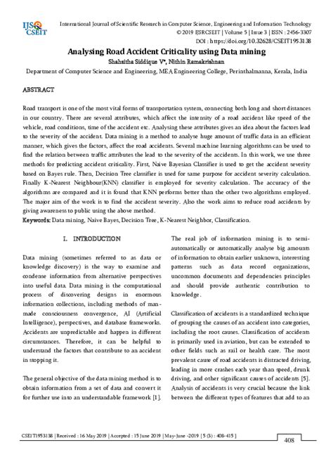 Pdf Analysing Road Accident Criticality Using Data Mining