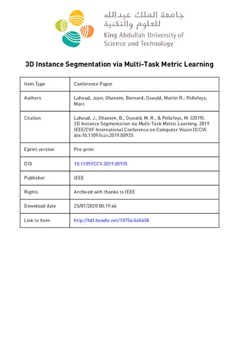 Pdf 3d Instance Segmentation Via Multi Task Metric Learning